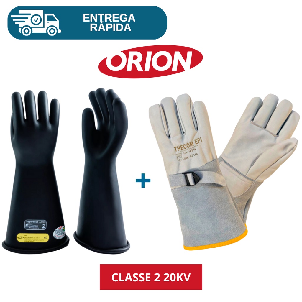 Luva De Alta Tensão Isolante Classe 2 20kv 17.000v + Luva De Cobertura Para Eletricista Orion ...