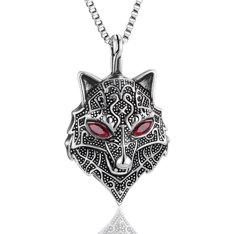 Viking atacado cabeça de lobo personalidade cabeça de lobo colar de ...