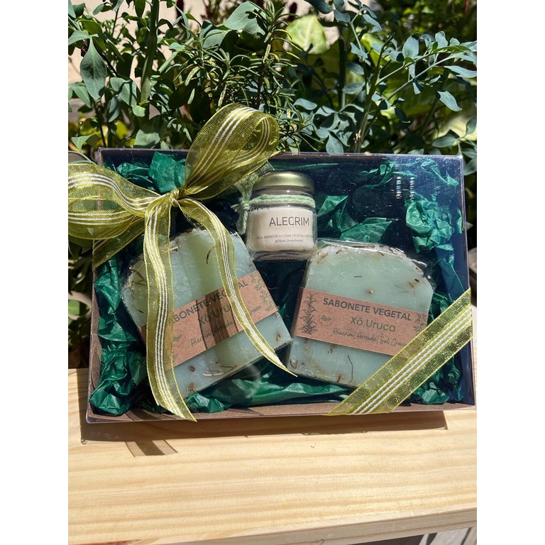 Kit Presente Sabonetes Vegetais Xô Uruca e Mini Vela Alecrim Likare ...