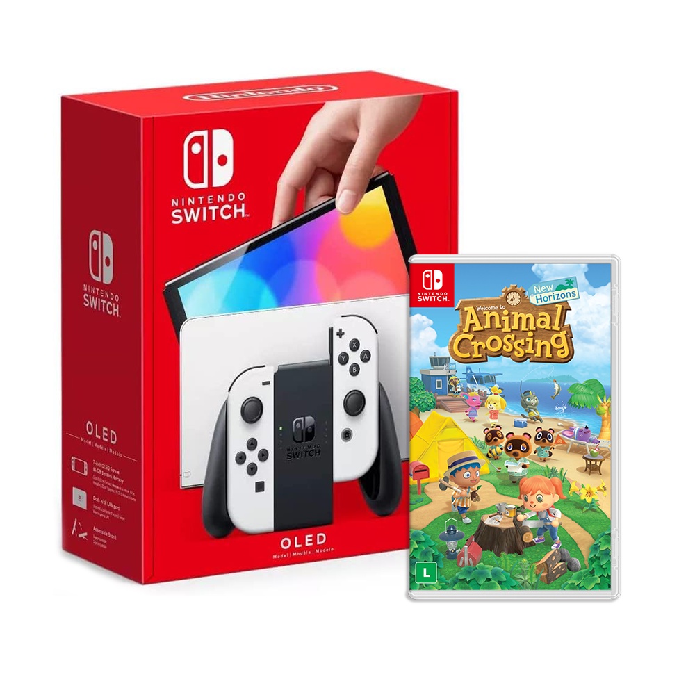 Console Nintendo Switch Oled Branco + Jogo Animal Crossing: New ...