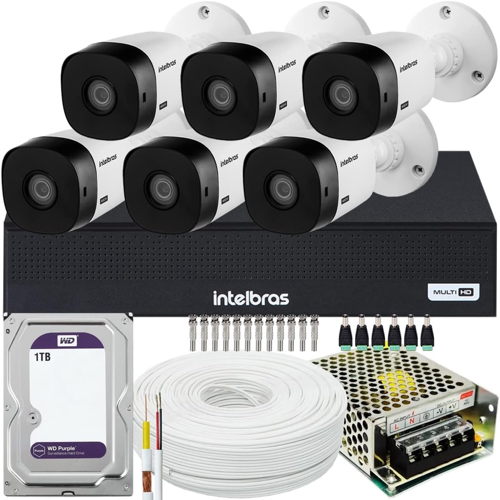 Kit Cftv Intelbras 6 Câmeras vhl 1220 Full HD 1008 1T Purple | Shopee ...