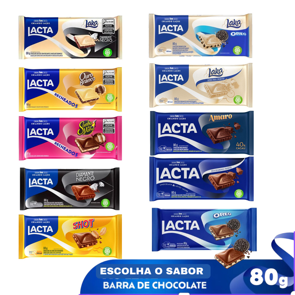 Kit 5 Barras de Chocolate 80g Lacta Escolha o sabor | Shopee Brasil
