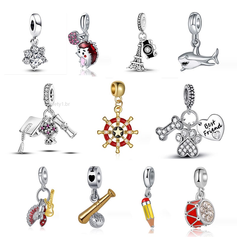 SF New Berloque Prata 925 Encanta Pingente De Futebol Brilhante Para ...