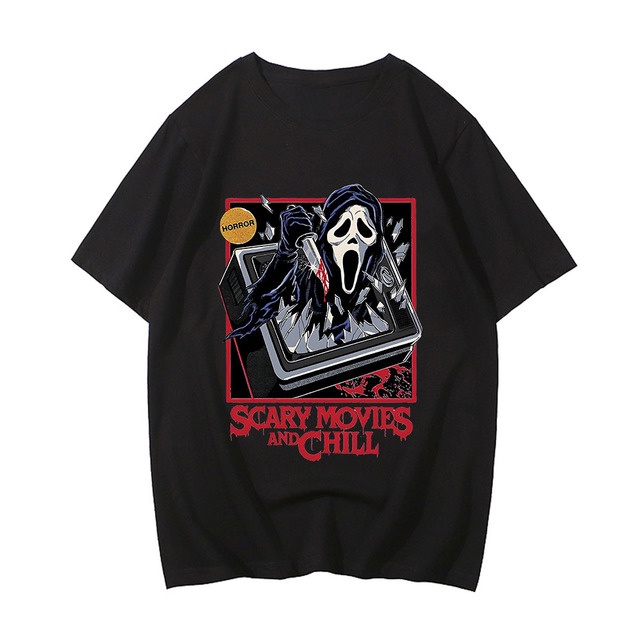 Camiseta Premium Básica Scary Movies and Chill Ghostface Streetwear ...