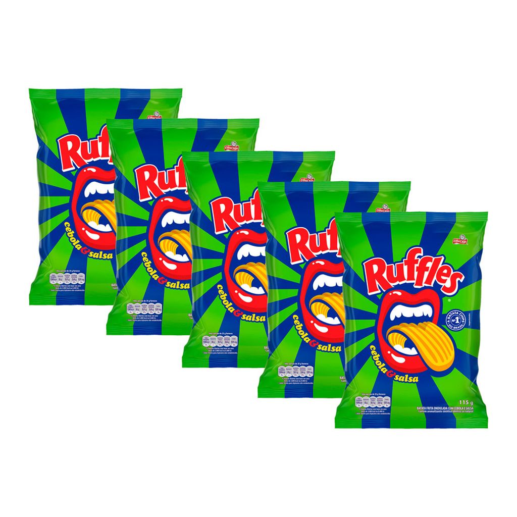 Kit 5 Batata Ruffles Elma Chips Sabor Cebola e Salsa 115g | Shopee Brasil