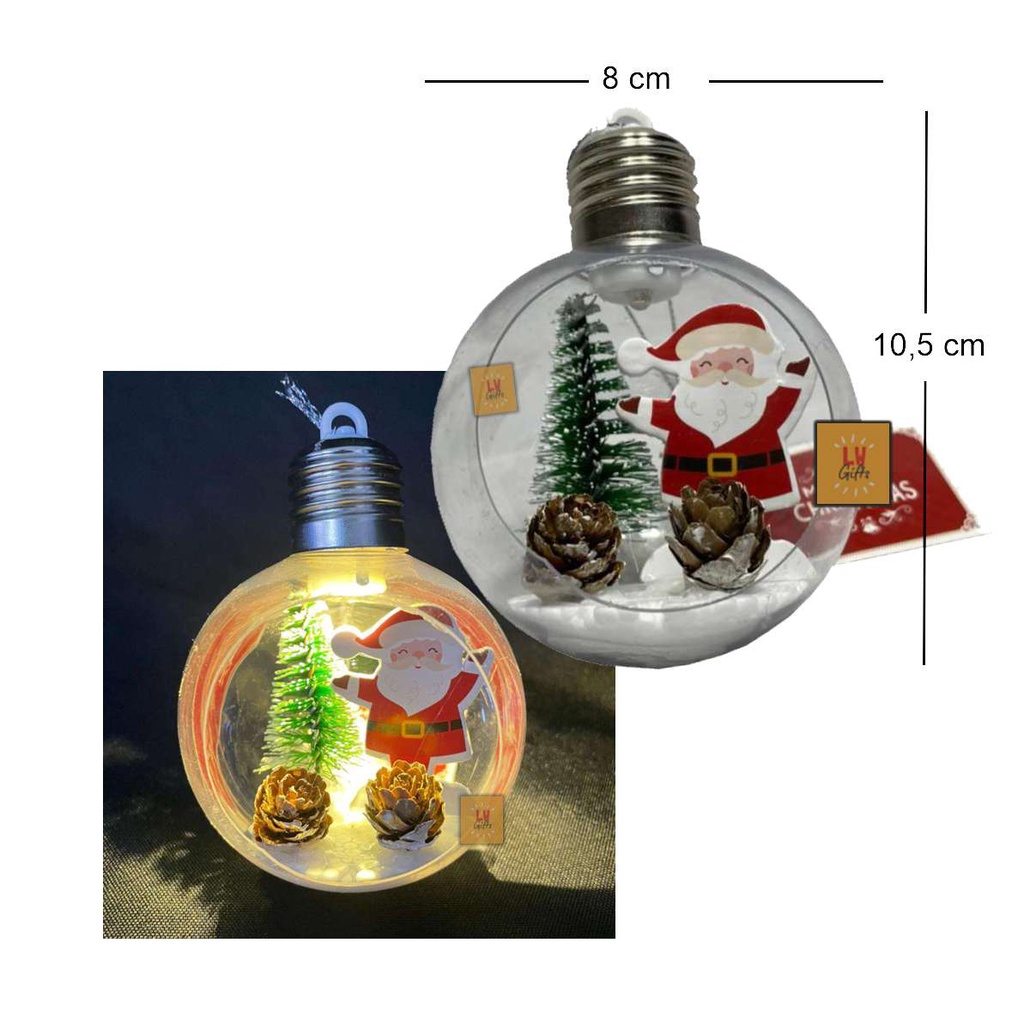 Bola de Natal Luz Led e Papai Noel Enfeite Natalino Arvore | Shopee Brasil