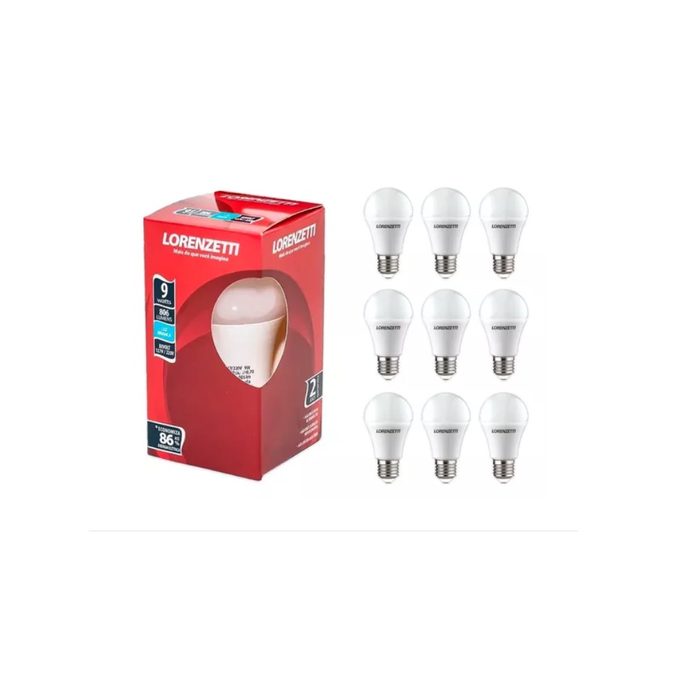Kit 10 Lâmpada Led Bulbo 9W E-27 Bivolt Lorenzetti 6500k | Shopee Brasil