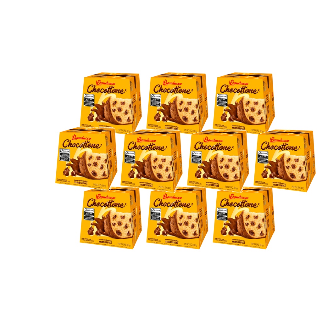 Kit 10 Mini Chocottone Bauducco 80g Panettone com gotas de chocolate ...