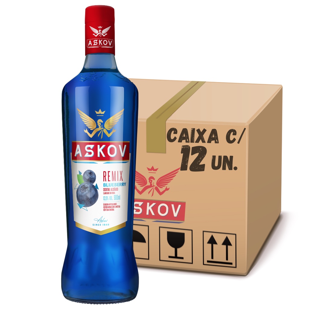 BEBIDA ASKOV VODKA REMIX BLUEBERRY CAIXA COM 12 UN DE 900ML | Shopee Brasil