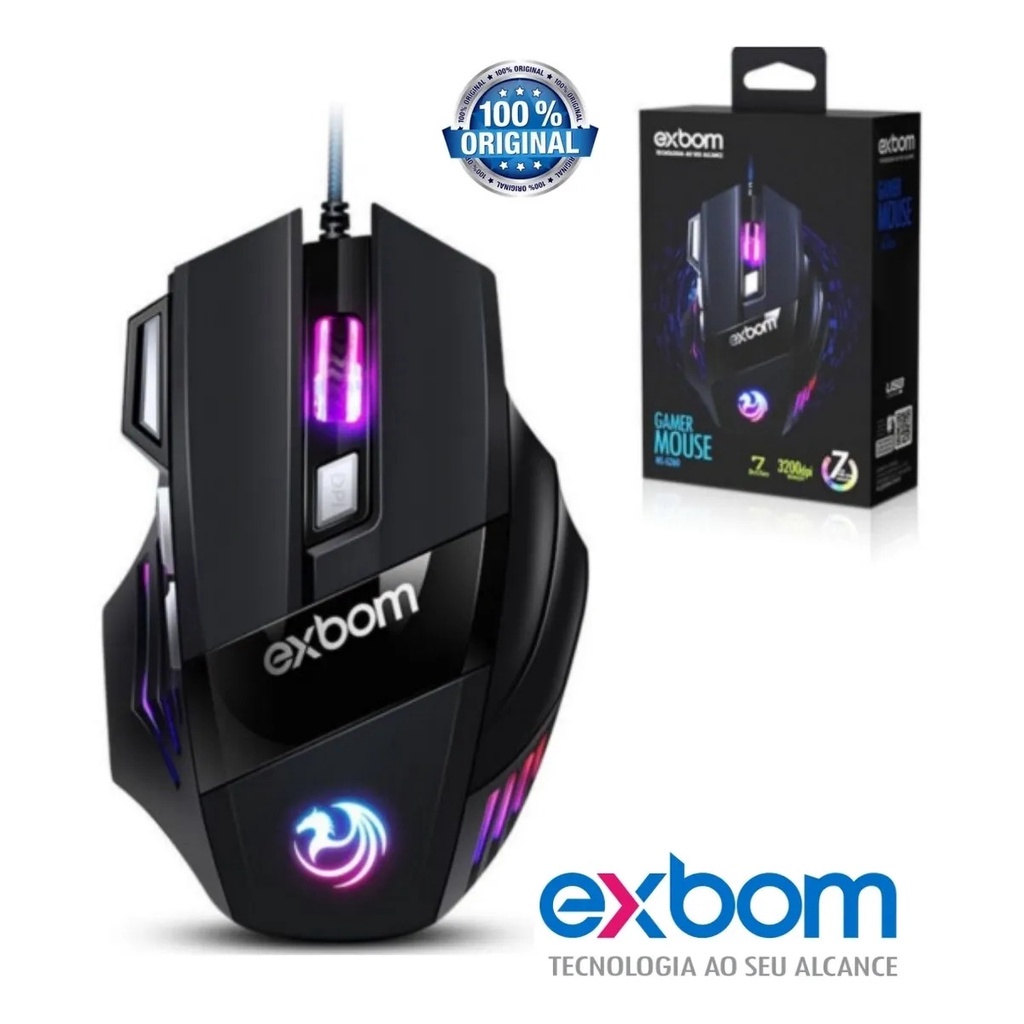 Mouse Gamer Laser X7 Exabom Rgb 2400dpi Led Usb 7 Botoes Profissional - Faz a Boa!