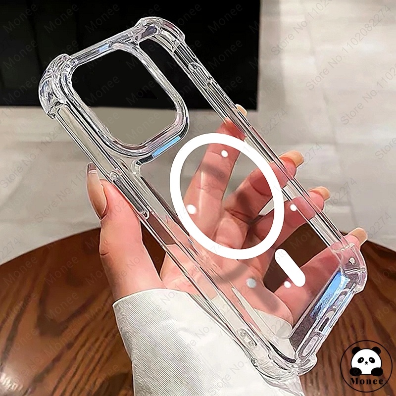 Monee Capa Magnética Crystal Clear Hard Acrylic Wireless De Carregamento Compatível Case Capa ...