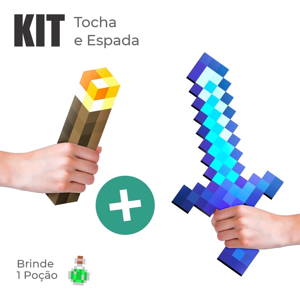 Kit Espada + Picareta Minecraft Diamante Encantado Pixel | Shopee Brasil