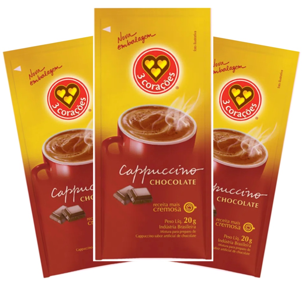 Cappuccino 3 Corações sabor Chocolate em Sachê Individual 20g - 25 ...
