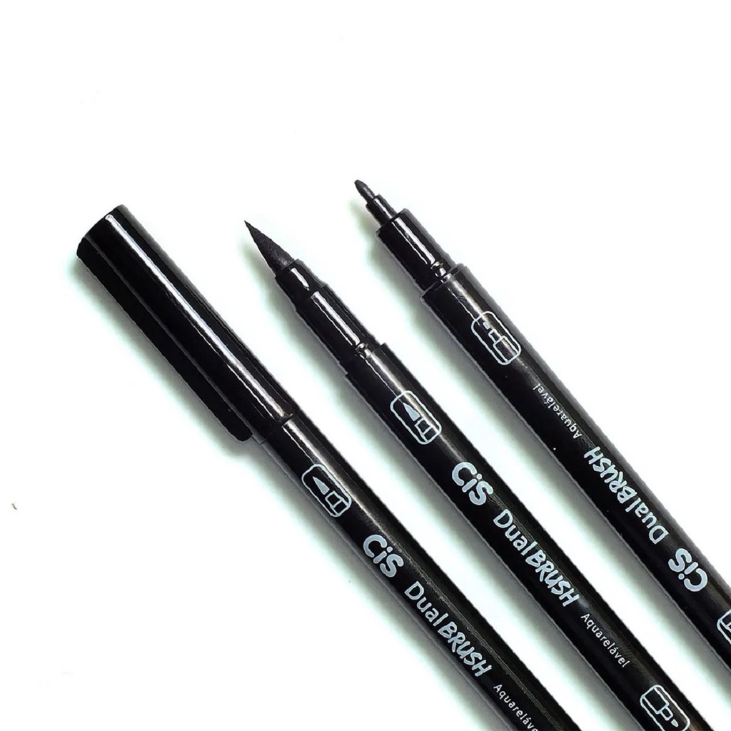 Caneta CIS Dual Brush Pen Em Diversos Tons: Preto, Cinza e Marrom ...