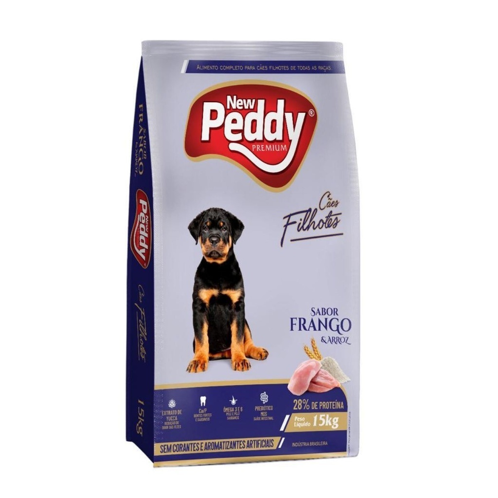 Ração Premium Para Cães Filhotes 15Kg Sabor Frango e Arroz New Peddy ...