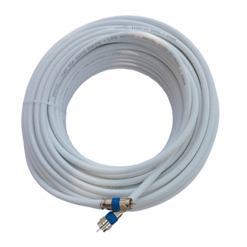 Cabo Coaxial 75 Ohms Branco Descida RG6 25m Anatel Montado | Shopee Brasil