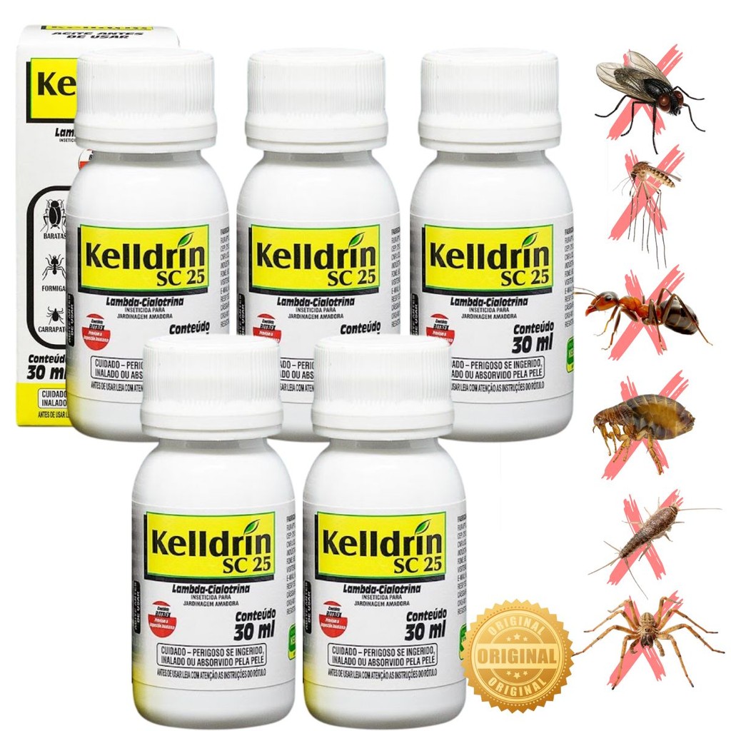 5 Mata Barata Formiga Mosca Elimina insetos Kelldrin 30ml | Shopee Brasil