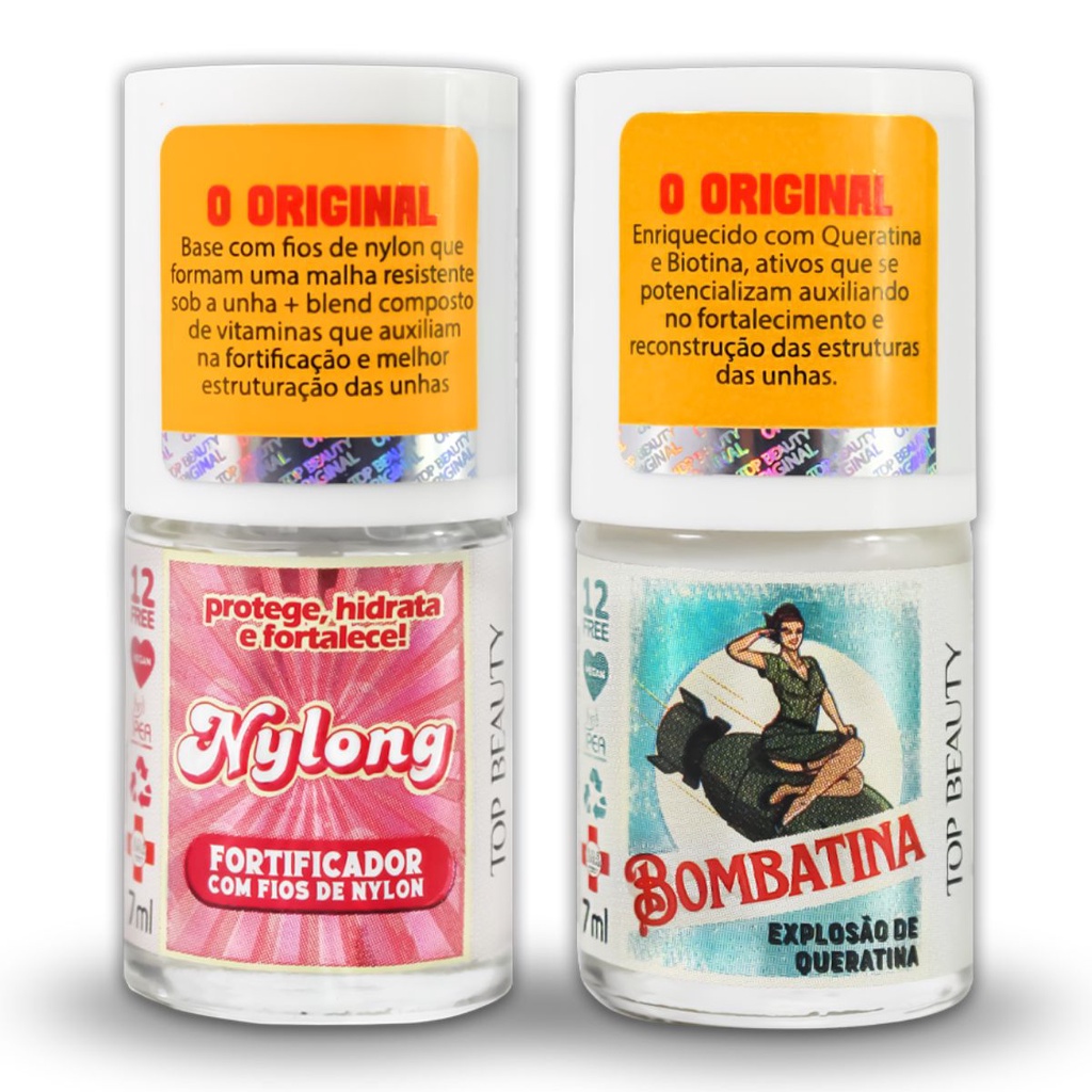 Kit Base Bombatina Explosão de Queratina + Nylong Fortificador c/ Fios de Nylon 12FREE S.O.S ...