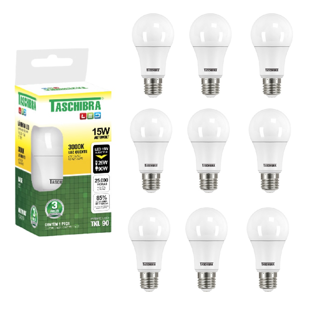 Kit 10 Lâmpada Led 15w Taschibra TKL 90 Econômica Sala Quarto Cozinha Bivolt E27 | Shopee Brasil