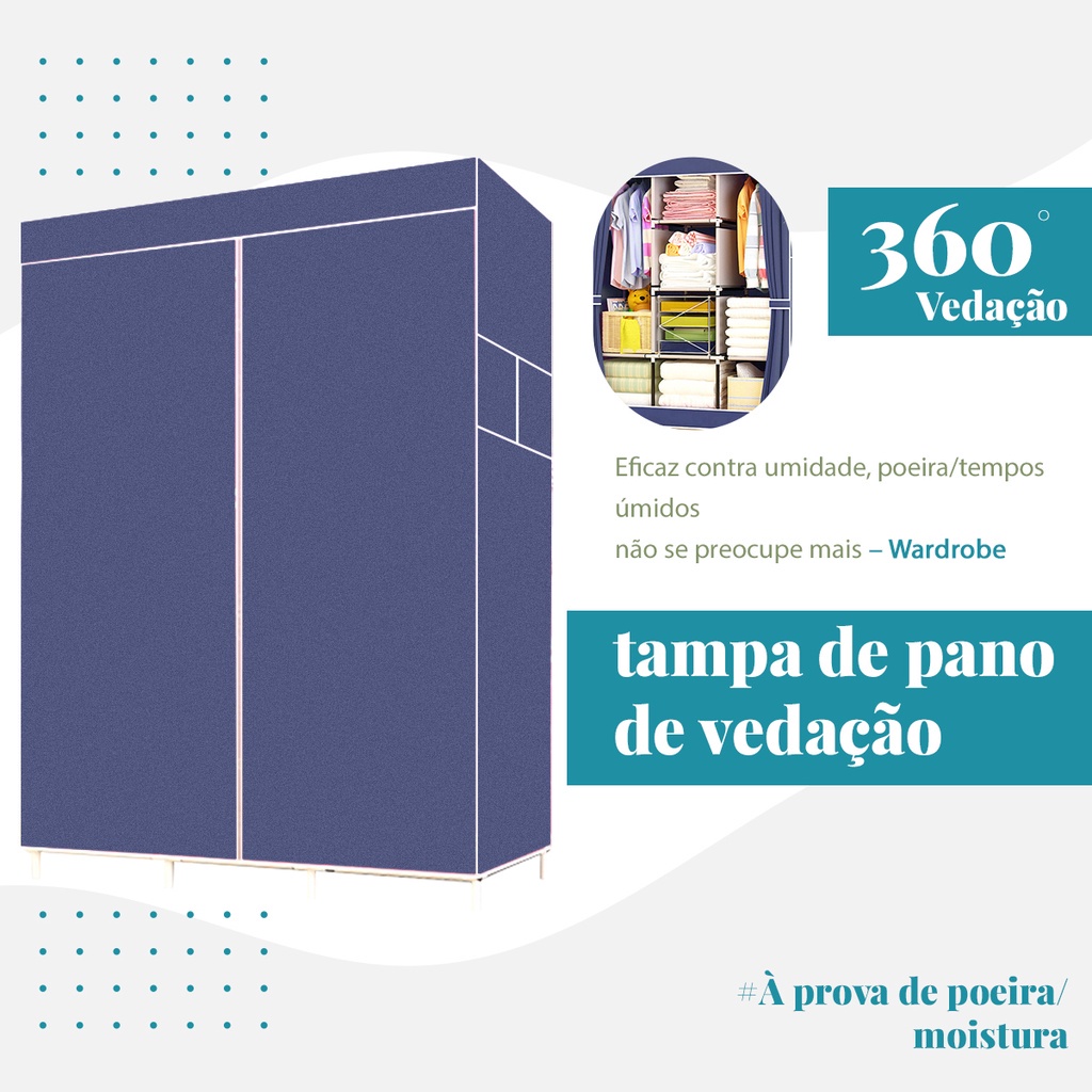 Guarda Roupa Portatil Organizador Dobravel 3 ou 2 Portas com Fechamento ...