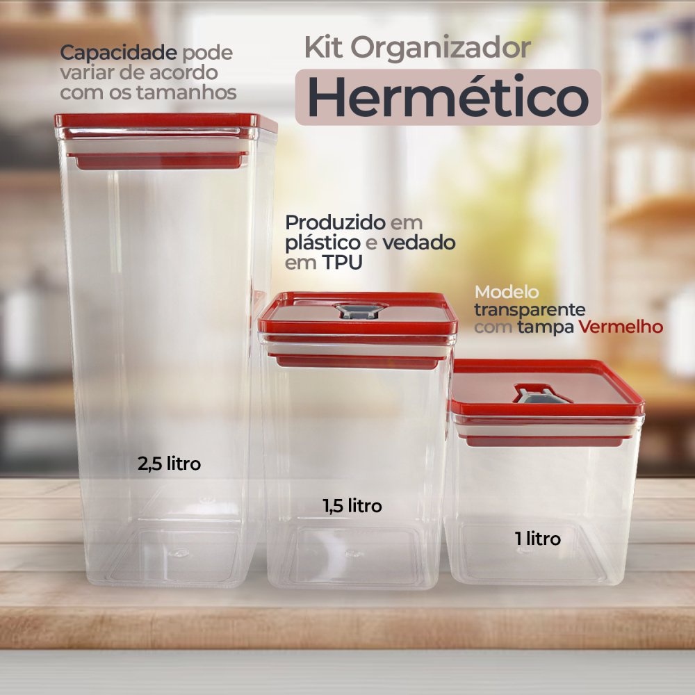 Kit Organizador Hermético Dubai Vermelho 5 Litros | Shopee Brasil