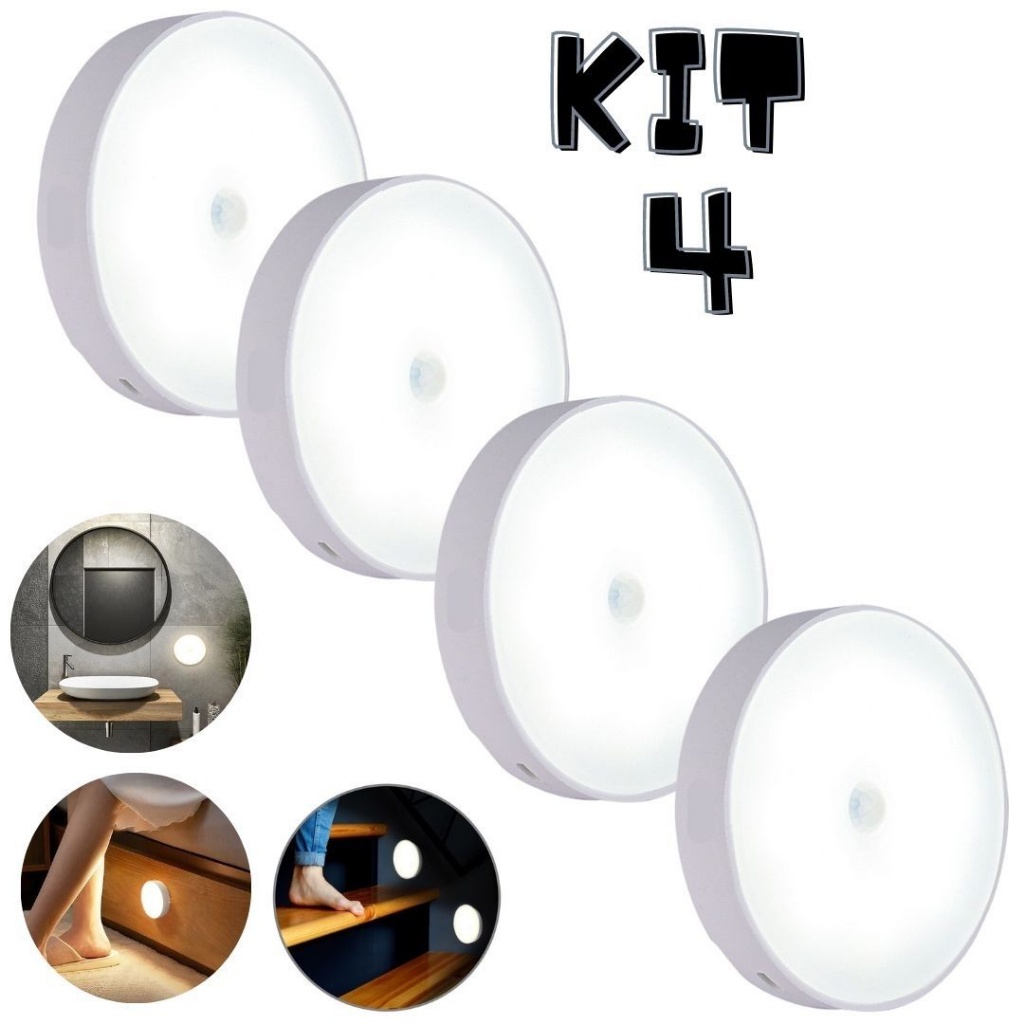 Kit Luminárias Lâmpada Led Sem Fio Com Sensor Presença Recarregável ...
