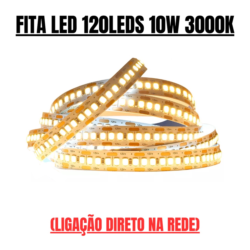 FITA LED 120LEDS 10W/M 3000K 127V - ROLO 10M | Shopee Brasil