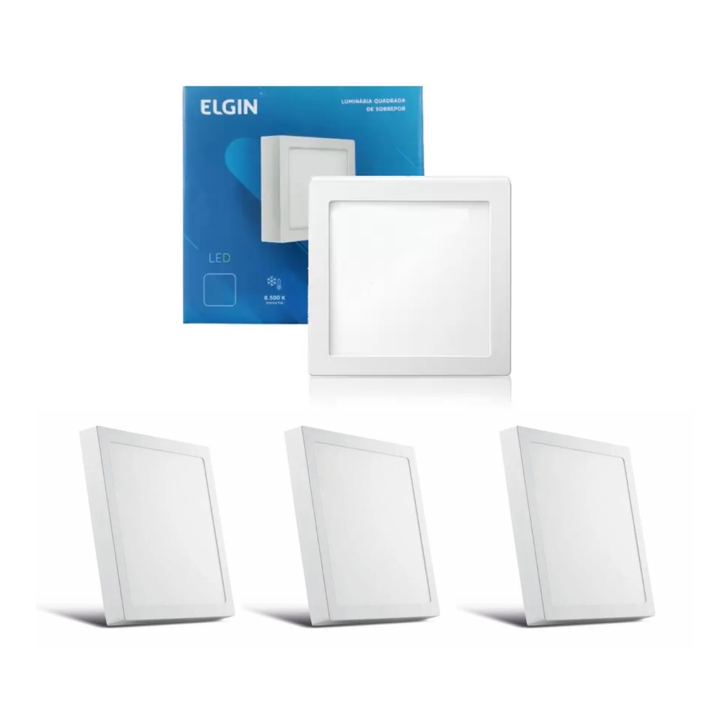 KIT 3 Painel Plafon Led Sobrepor Quadrado 18w 6500K Elgin | Shopee Brasil