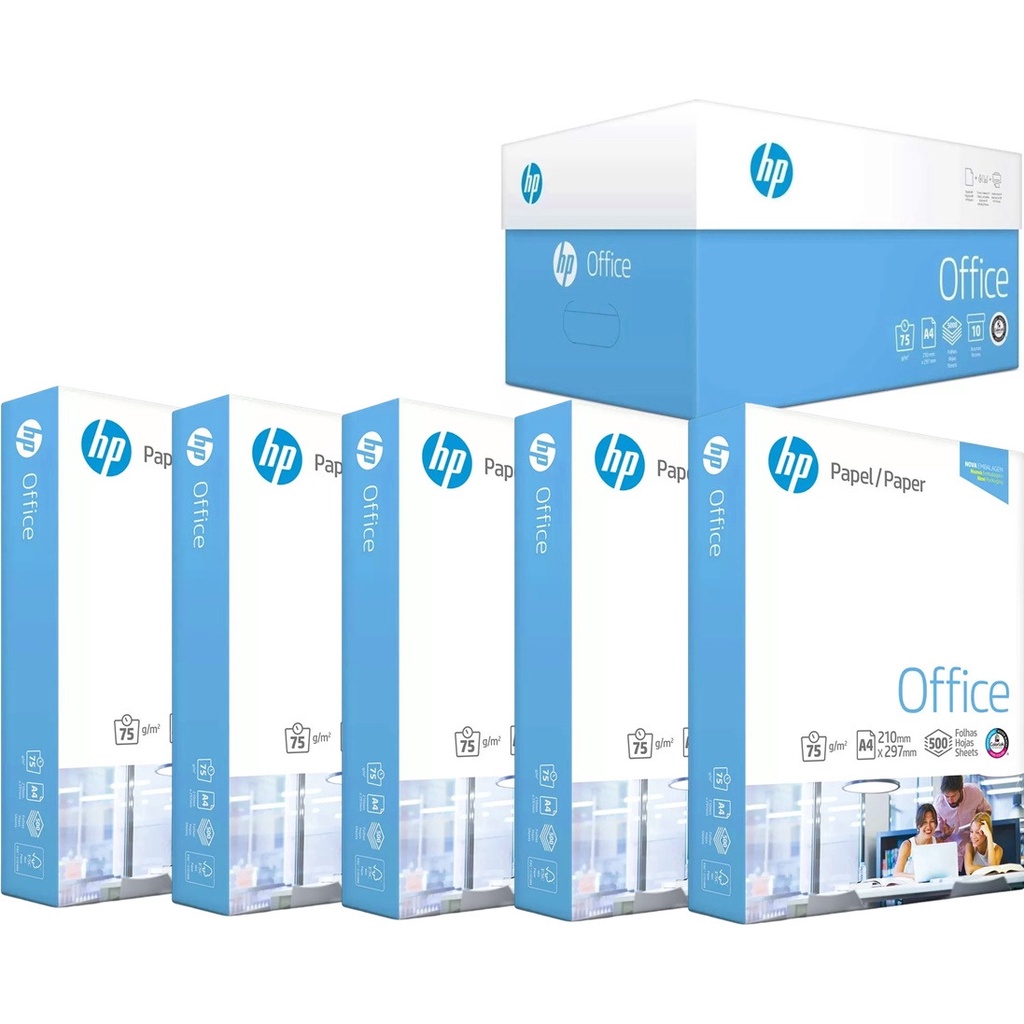 Papel A4 Sulfite Hp Office 75g 210x297 Resma 2500 Folhas Top | Shopee Brasil