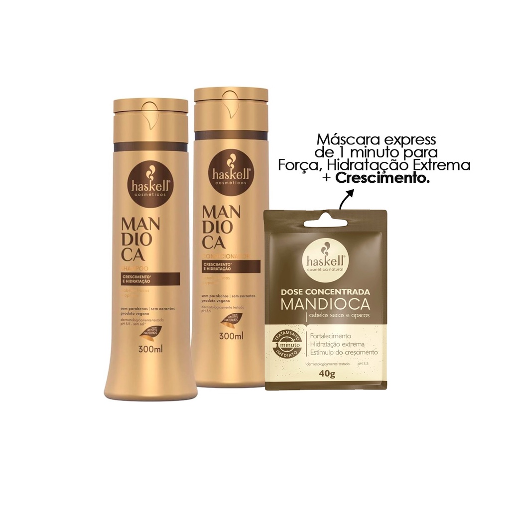Kit Haskell Mandioca Shampoo + Condicionador 300ml +Dose 40g | Shopee Brasil