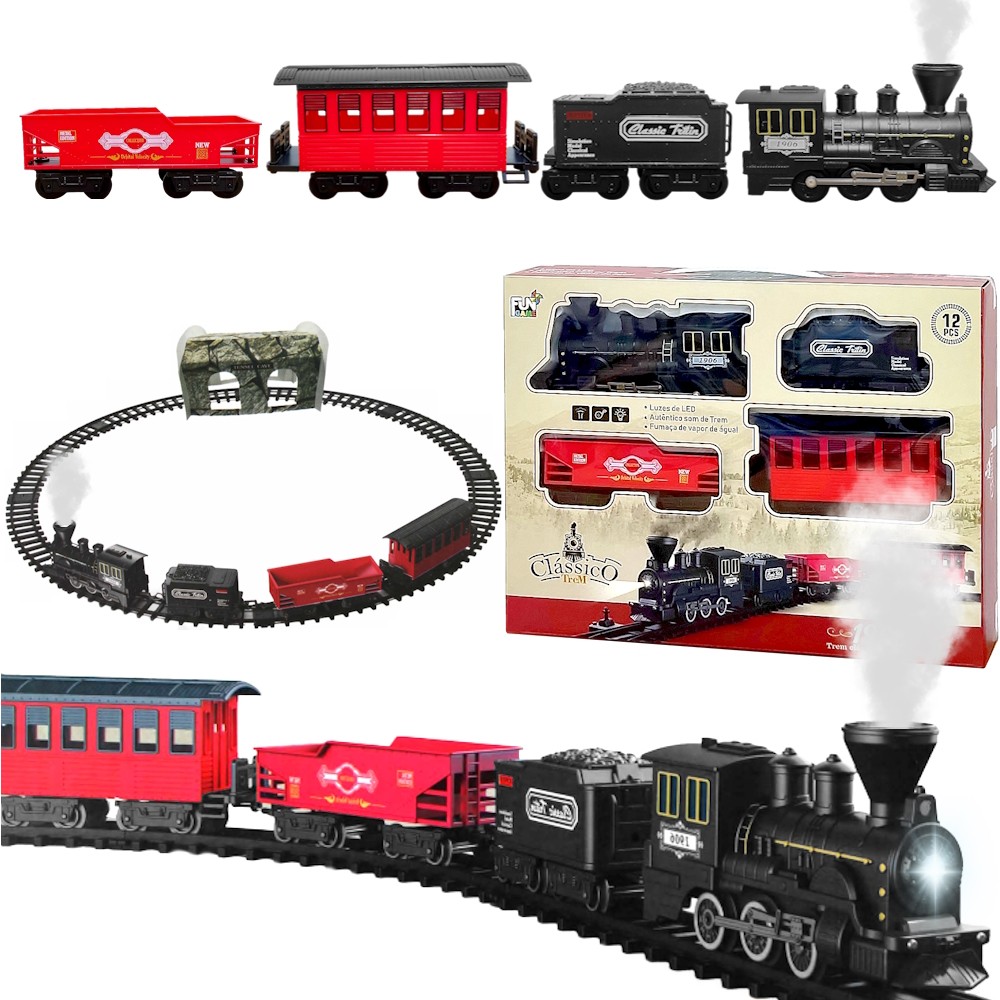Ferrorama Locomotiva com Trem Solta Fumaça Elétrico com Luz com 3 ...