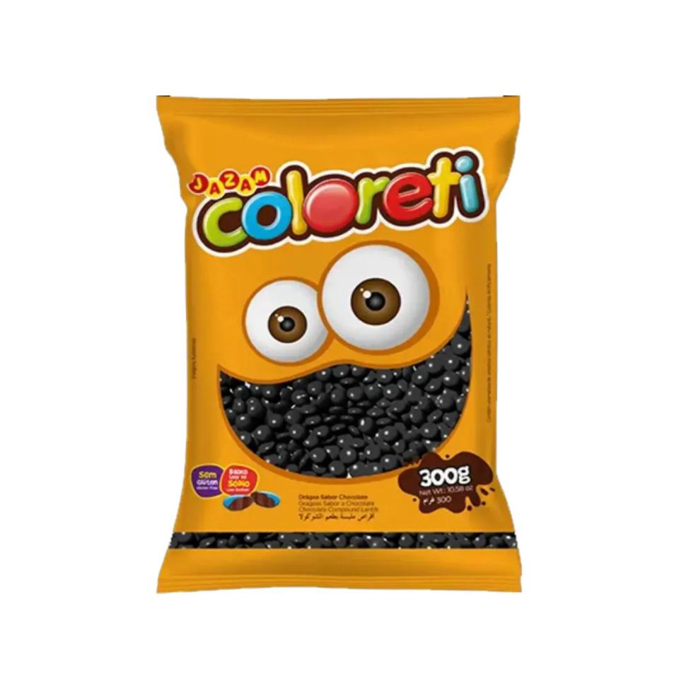 Pastilhas Chocolate Coloreti Mini Preto Pacote 300g | Shopee Brasil