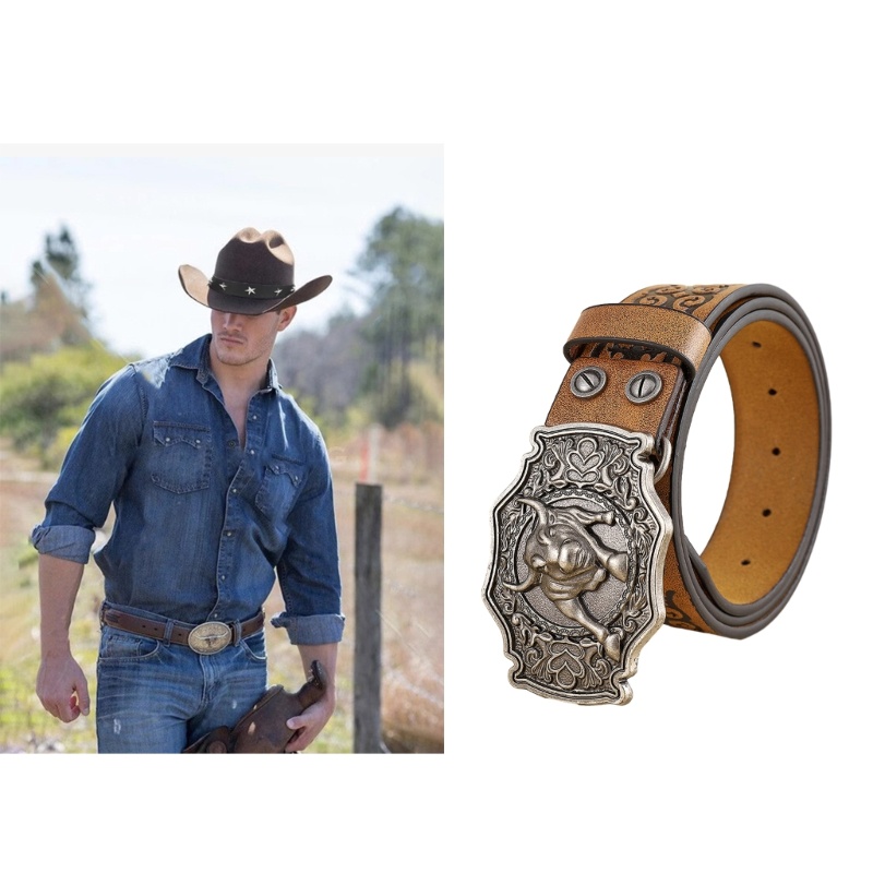 Cinto Real De Cowboy Para Homens Com Fivela Grande Ocidental De Couro ...