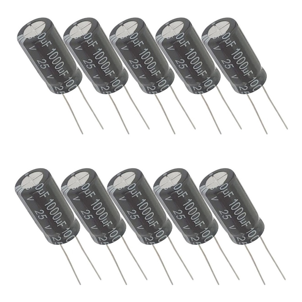 Capacitor Eletrolítico 1000uF 25V - Kit 10 Peças | Shopee Brasil