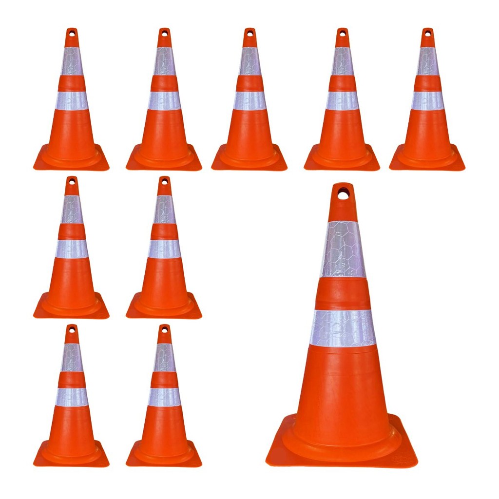 Kit 10 Cone Refletivo de Sinalização 75cm Flexível Laranja e Branco ...