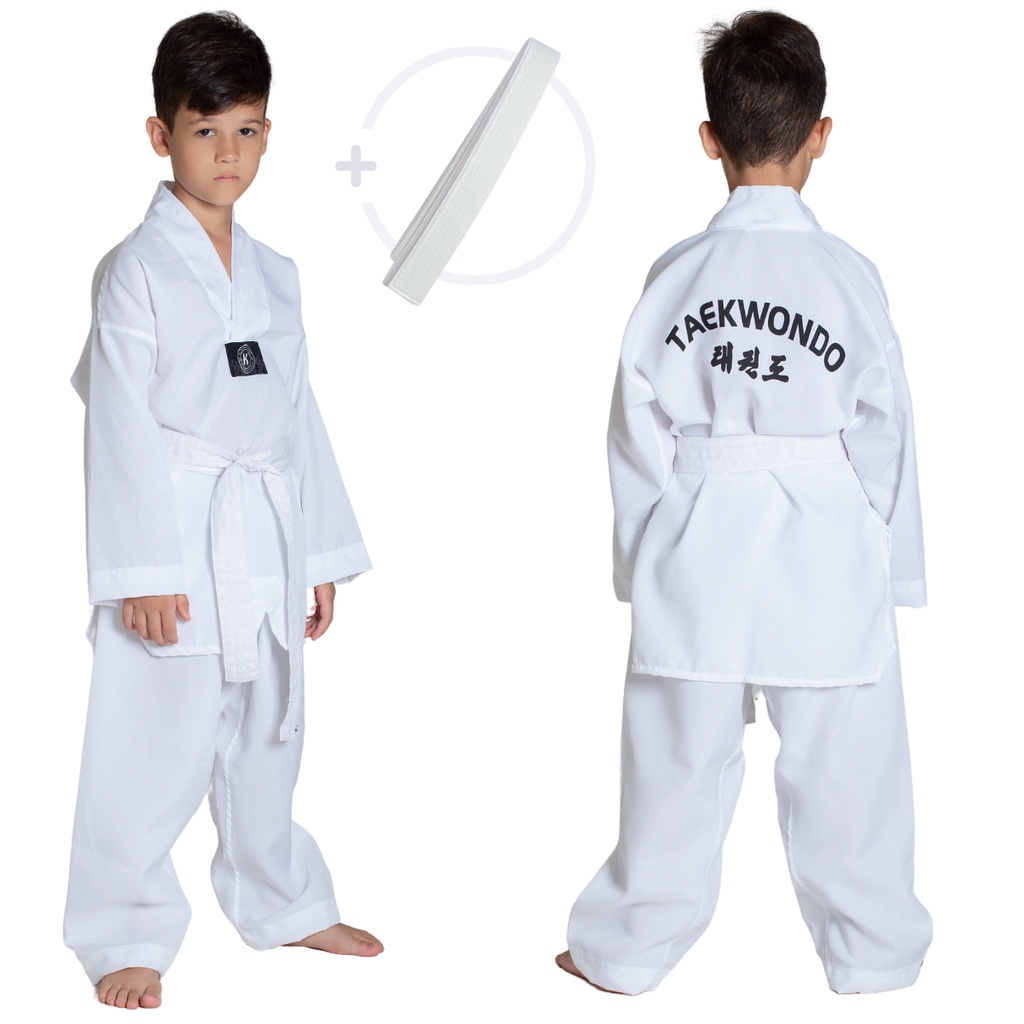 Dobok Taekwondo Infantil Kimono Oxford Branco Roupa Uniforme Gola ...