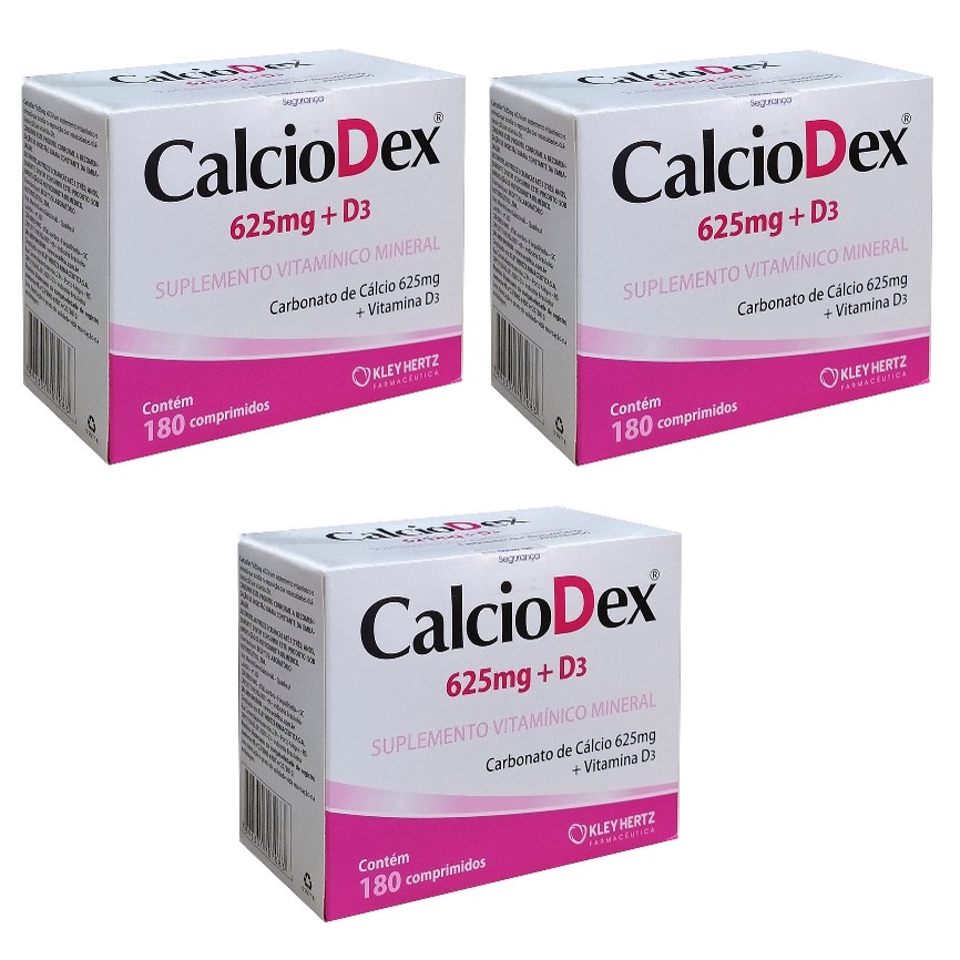 Kit 3 Vitamina CalcioDex 625mg + D3 180Cpr - Kley Hertz | Shopee Brasil