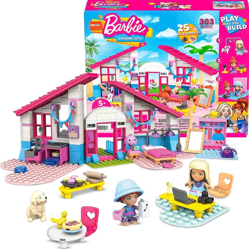 Barbie Blocos de Montar Mega Construx Casa Malibu com 303 Peças ...