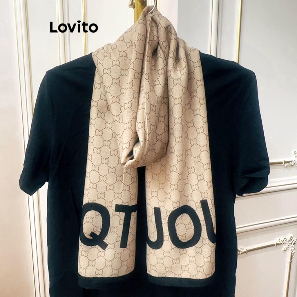 Lovito Casual Lenço Feminino Xadrez Colorblock Estampa de Letra ...