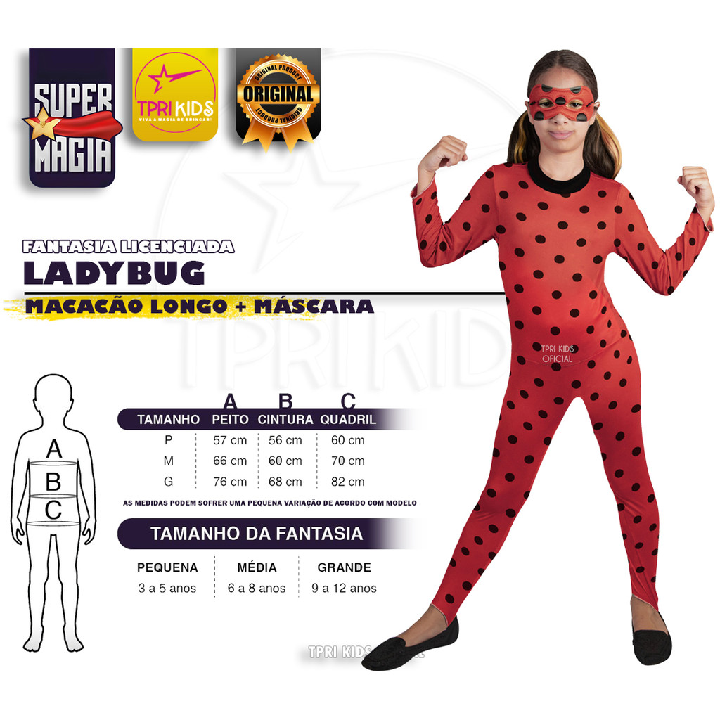 FANTASIA LADYBUG INFANTIL ORIGINAL ROUPA MIRACULOUS JOANINHA LUXO ...