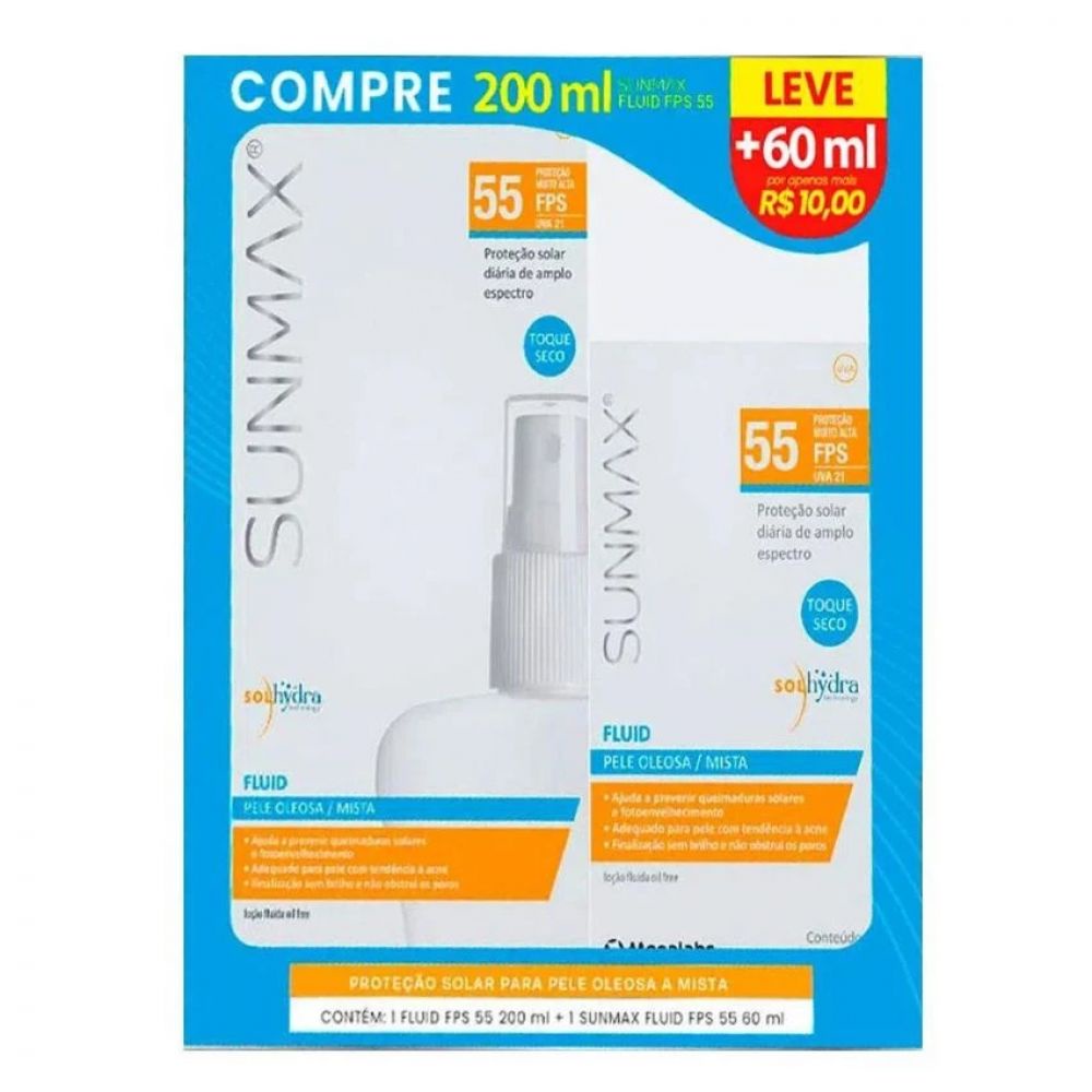 Kit Sunmax Fluid Fps 55 Corporal 200ml + Protetor Facial 60ml (melhor ...
