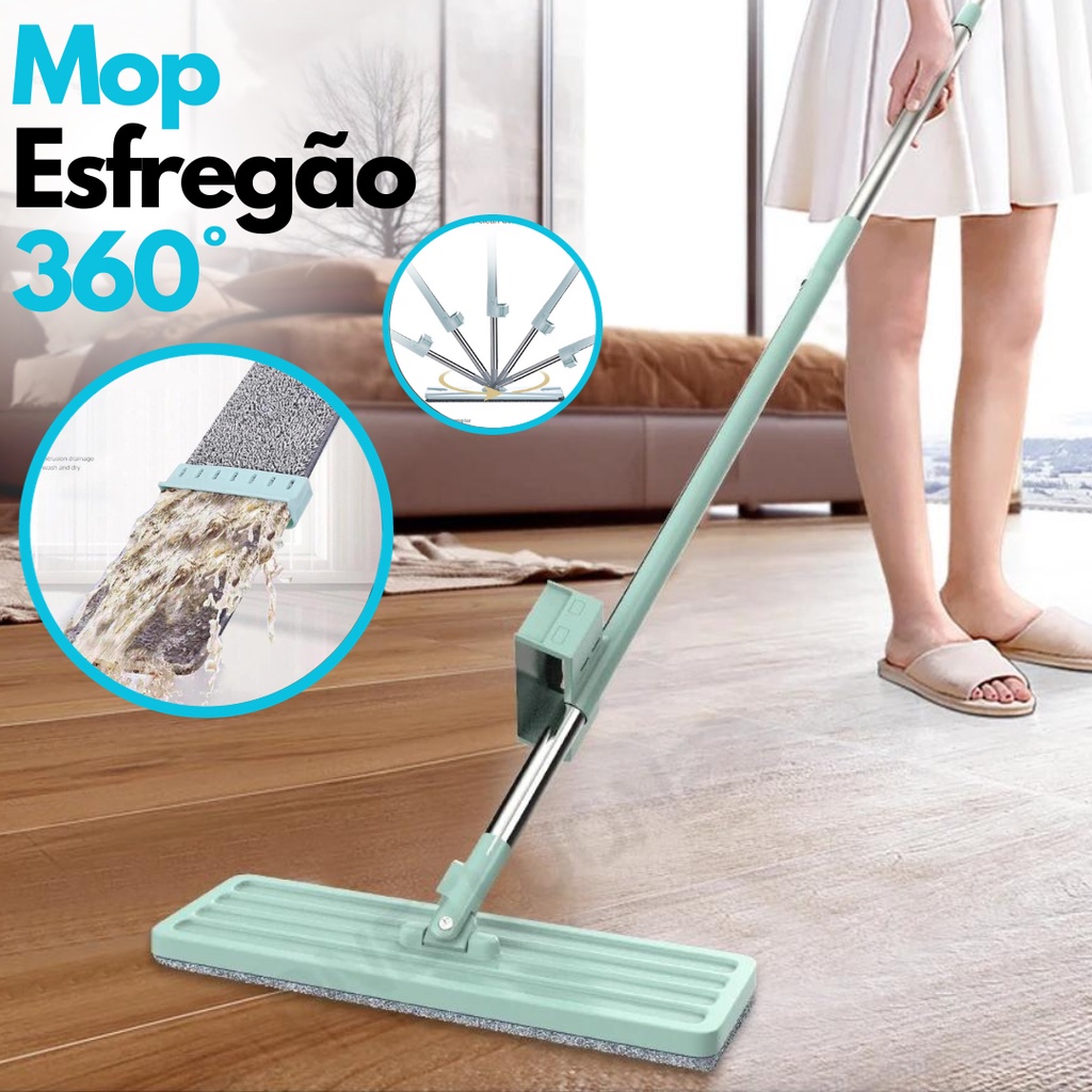 Esfregão Rodo Mop Com 2 Refil Mágico Inteligente FLAT 360° Graus Cabo ...