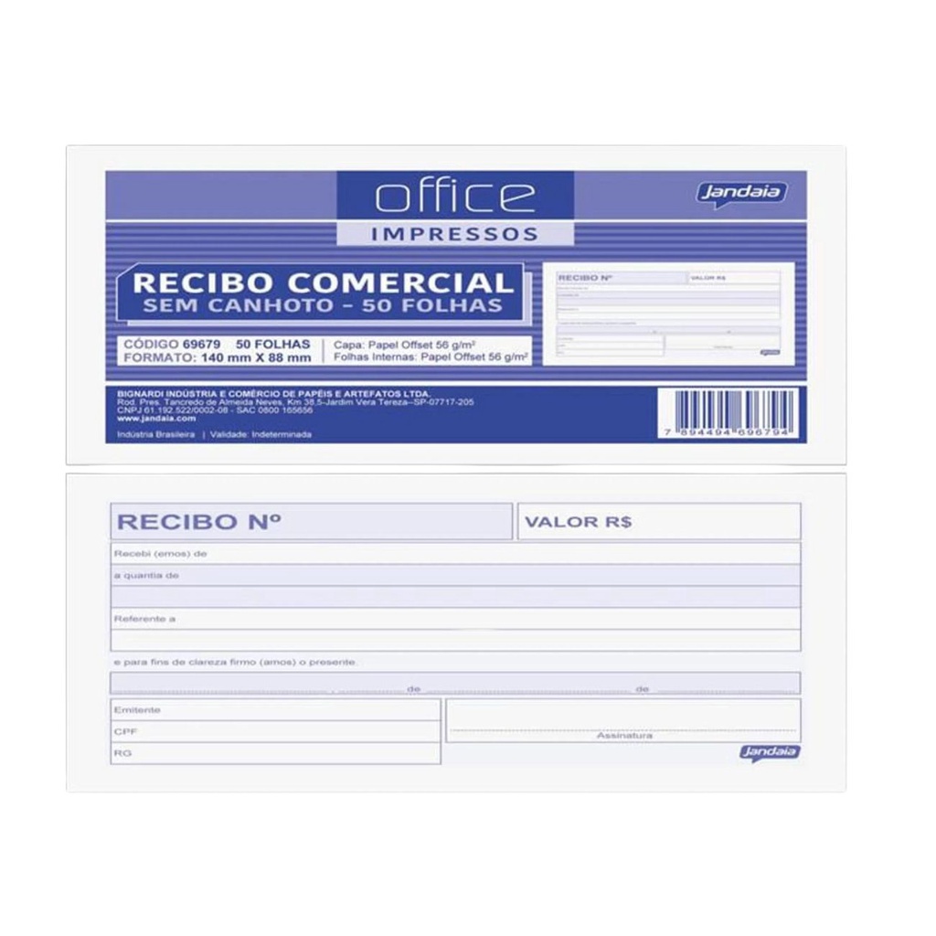 Recibo Comercial 140X88mm 1 Via S/ Canhoto 50 Folhas Kit 20 | Shopee Brasil