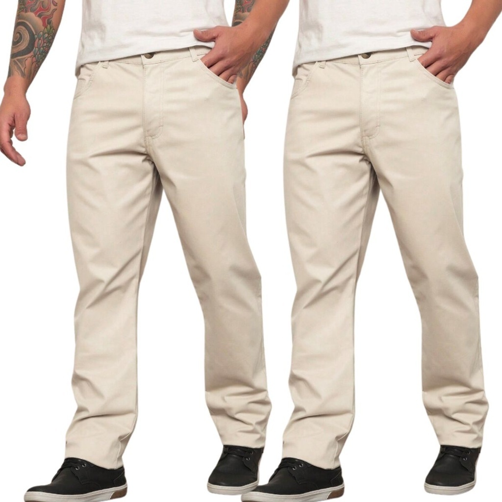 Kit 2 Calça Jeans Masculina Bege Sarja Premium Casual | Shopee Brasil