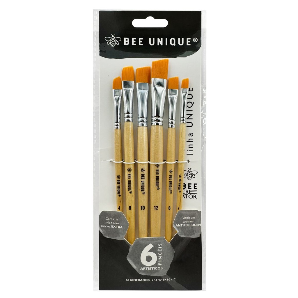 Kit de Pincéis Chanfrados Cerda de Nylon Com 6 Tamanhos Wood Collection - YJ-190003 - Escorrega ...
