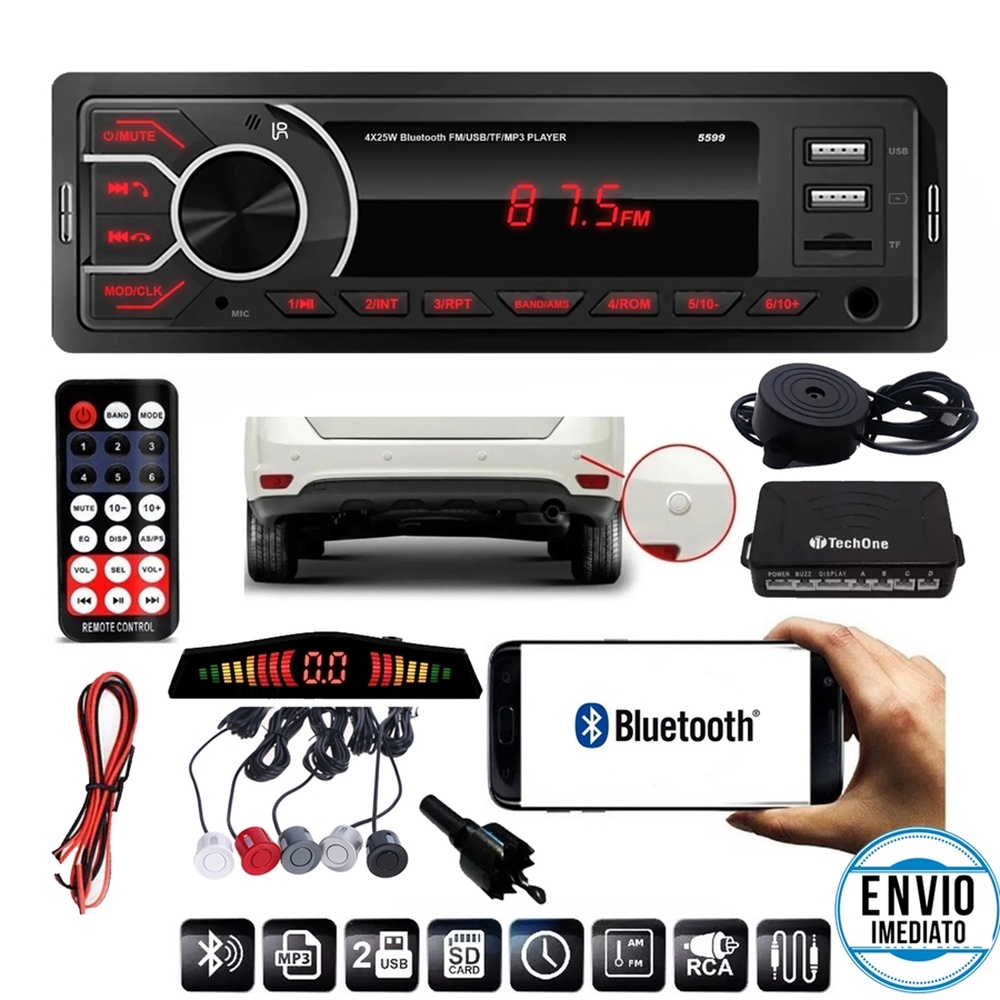 Aparelho de Som M-5599 Carro Radio Automotivo Mp3 1 Din Bluetooth ...
