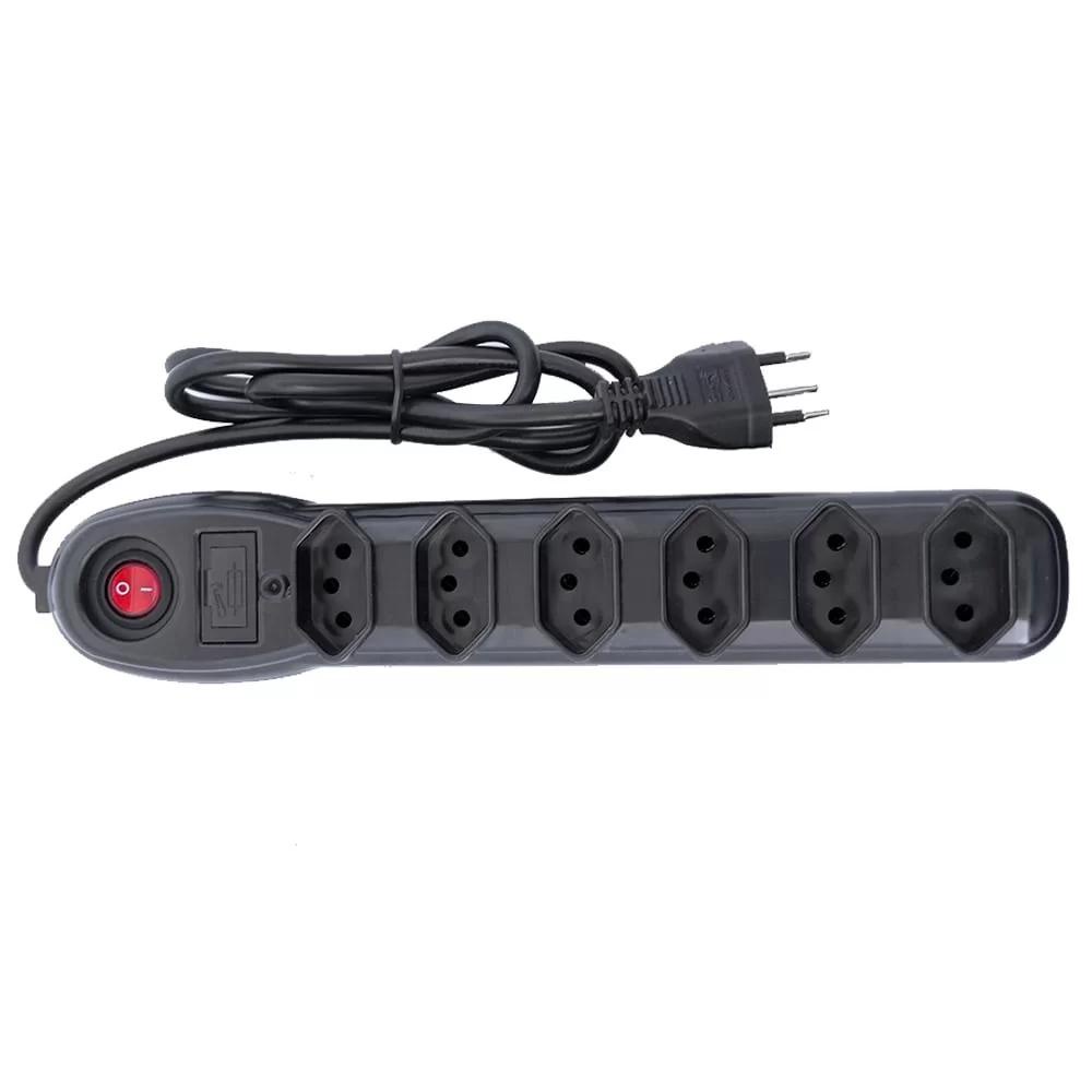 Filtro de Linha Preto 10A 6 Tomadas Cabo 1M Bivolt Megatron | Shopee Brasil