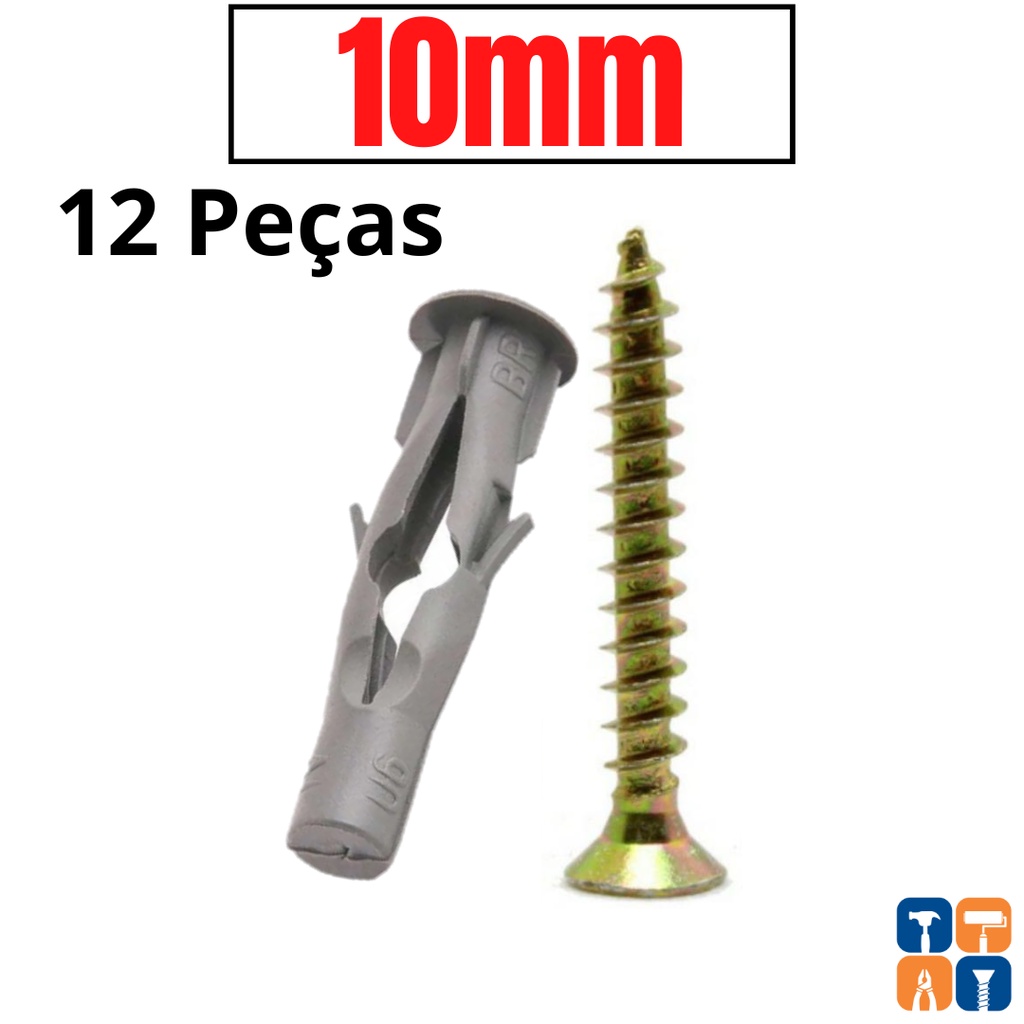 Bucha Baiana com Parafuso 10mm para Tijolo Oco / Bloco Vazado - 12 ...