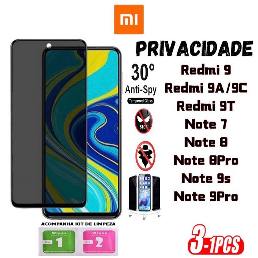 Película Privacidade 3D Anti Spy XIAOMI REDMI 9 9A 9C REDMI 9T NOTE7 NOTE 8 NOTE 8PRO NOTE 9 ...