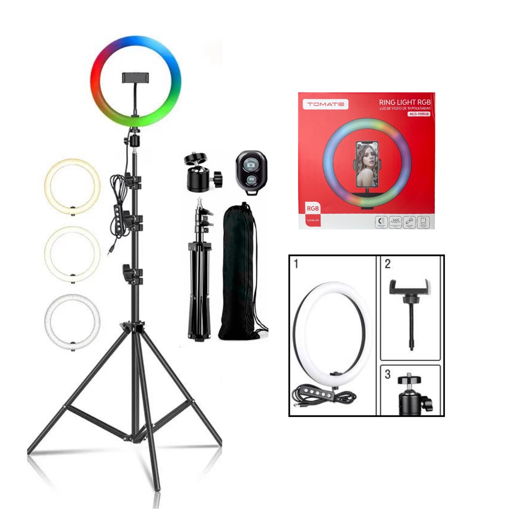 Ring Light Luz Rgb Colorida 26cm 10 Polegadas + Tripé - Escorrega o Preço